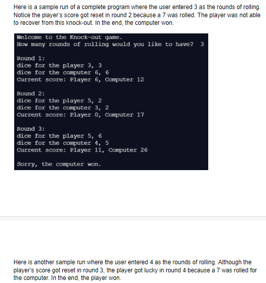Solved Part I Knock-out Game KNOCK-OUT a thrilling dice game | Chegg.com