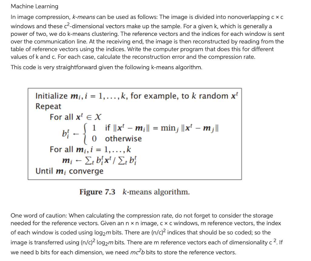 Machine Learning In image compression, k-means can be | Chegg.com