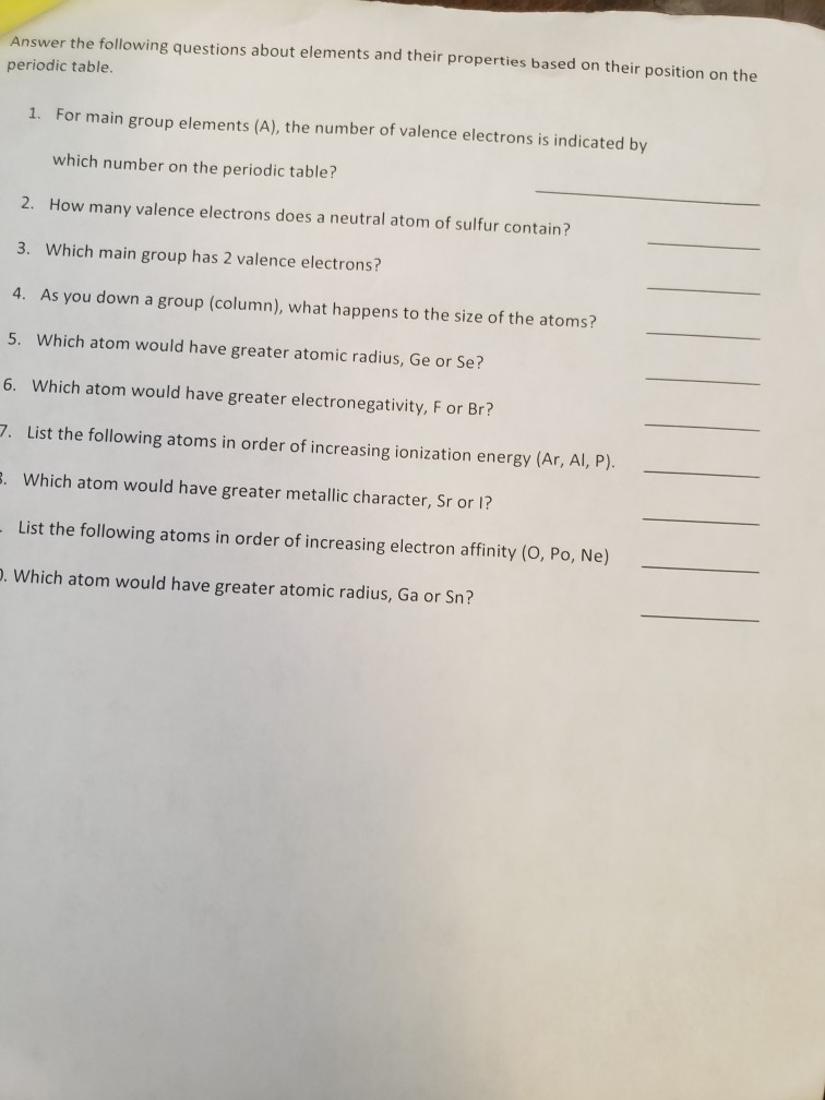 Solved Answer the following questions about elements and | Chegg.com