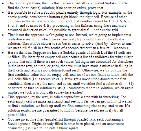 Solved - Topic: Recursion - Sudoku is a number puzzle in | Chegg.com