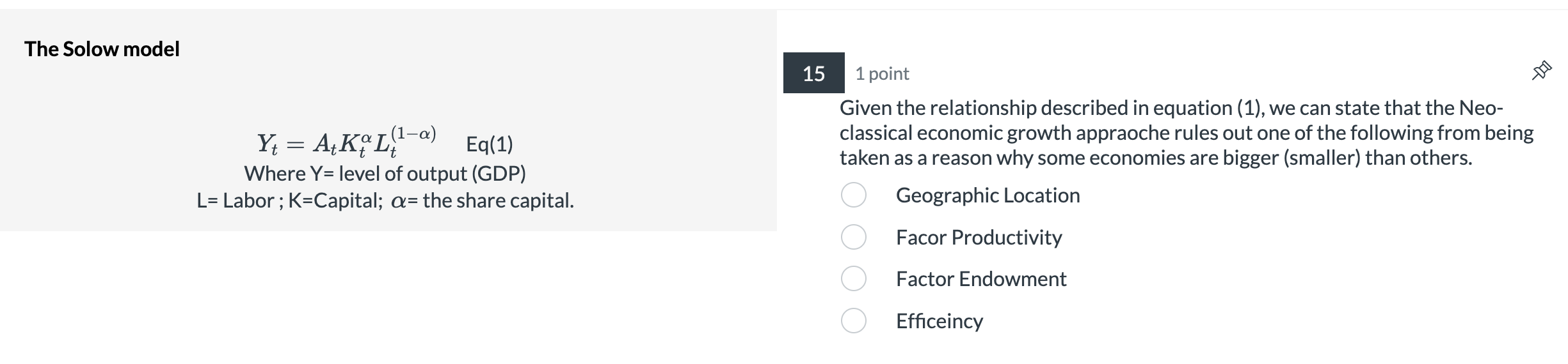 Solved The Solow model 15 Don 1 point Given the relationship | Chegg.com