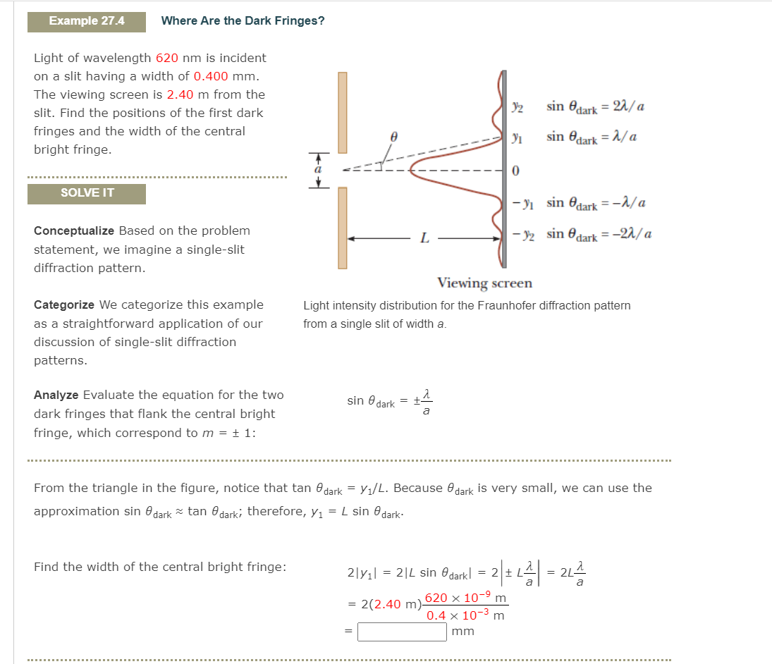 Solved Example 27.4 Where Are the Dark Fringes? Light of | Chegg.com
