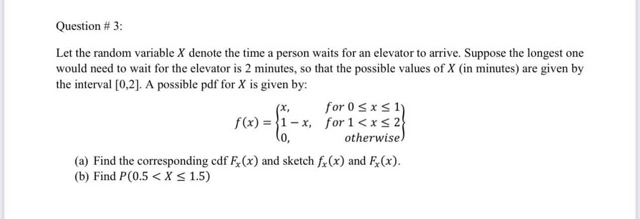 Solved Question #3: Let the random variable X denote the | Chegg.com