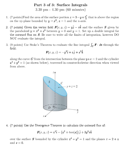 Solved Part 3 of 3: Surface Integrals 3.30 pm - 4.30 pm (60 | Chegg.com