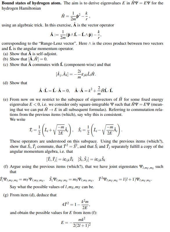 Solved Bound states of hydrogen atom. The aim is to derive | Chegg.com
