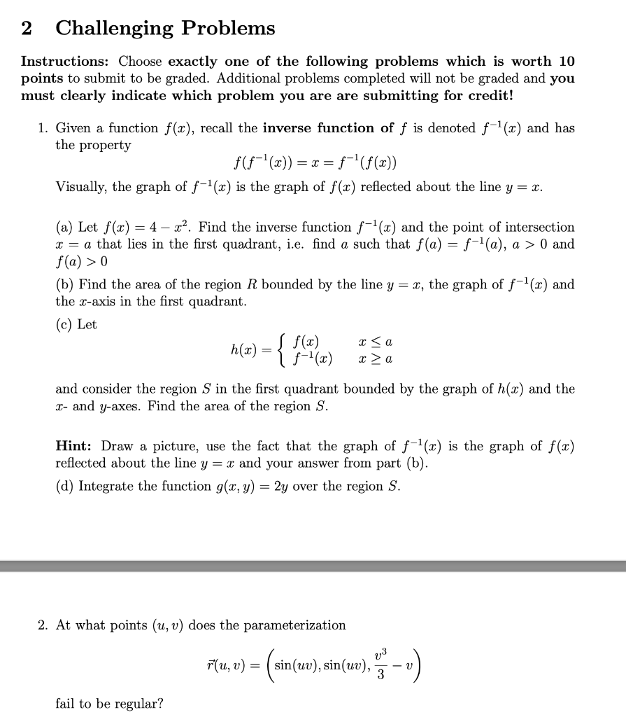 Solved 2 Challenging Problems Instructions: Choose exactly | Chegg.com