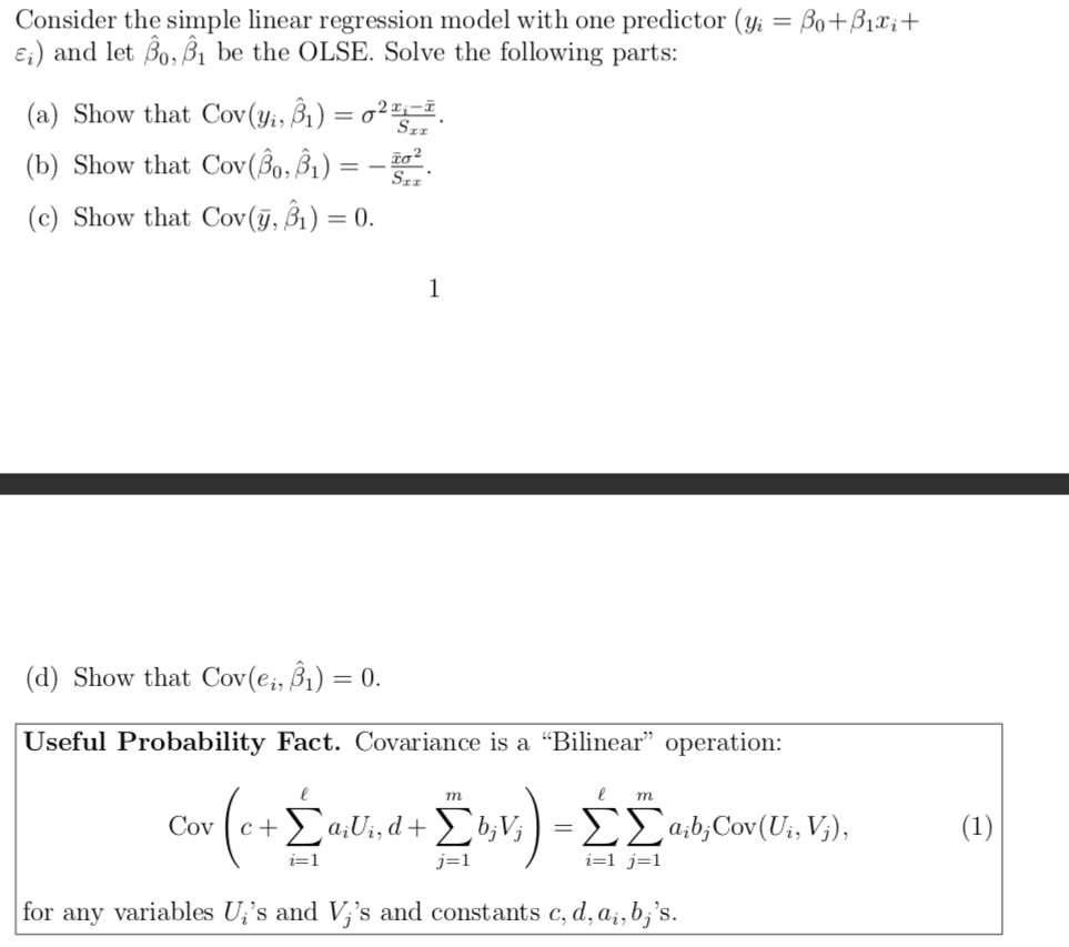 Solved Consider the simple linear regression model with one | Chegg.com