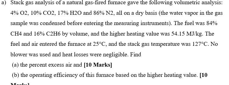 Solved i) Stack gas analysis of a natural gas-fired furnace | Chegg.com