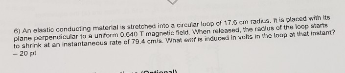 Solved 6) An elastic conducting material is stretched into a | Chegg.com