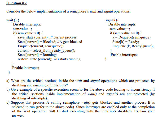 Consider the below implementations of a semaphore's | Chegg.com