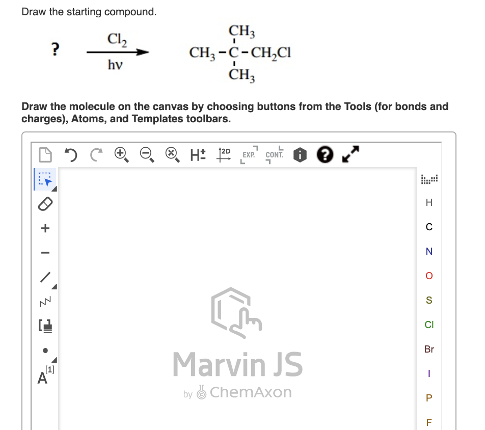 Solved Draw the starting compound. ? Cl2 hv СН3 CH3 -C-CH,CI | Chegg.com