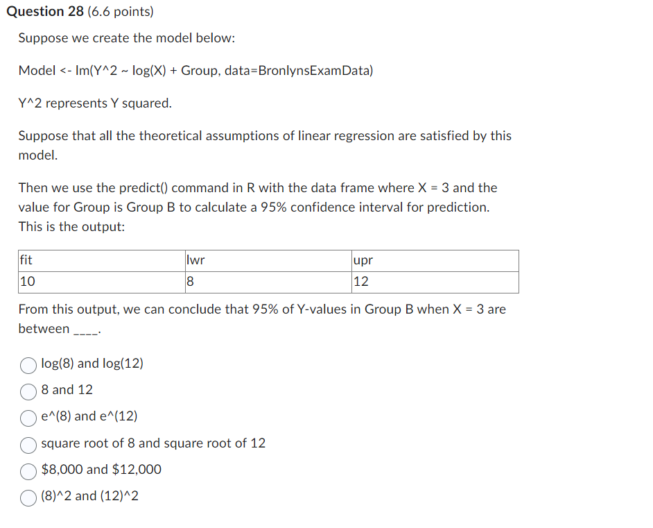 Solved Suppose we create the model below: Model | Chegg.com