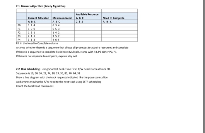 Solved 2.1 Bankers Algorithm (Safety Algorithm) Available | Chegg.com