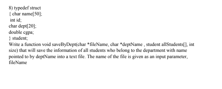 Solved 8 Typedef Struct Char Name 50 Int Id Char 