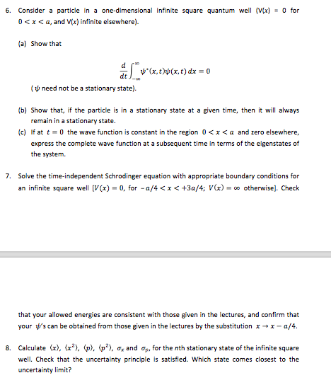 Solved for 6. Consider a particle in a one-dimensional | Chegg.com
