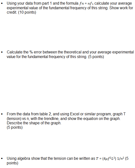 Solved Table Part 1 (10 points) Table for String part 2 (5 | Chegg.com