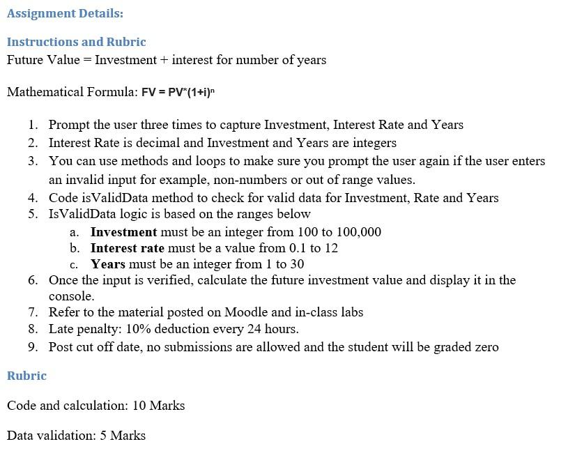 Solved Instructions And Rubric Future Value Investment 5144