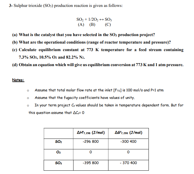Solved 3- Sulphur trioxide (SO3) production reaction is | Chegg.com