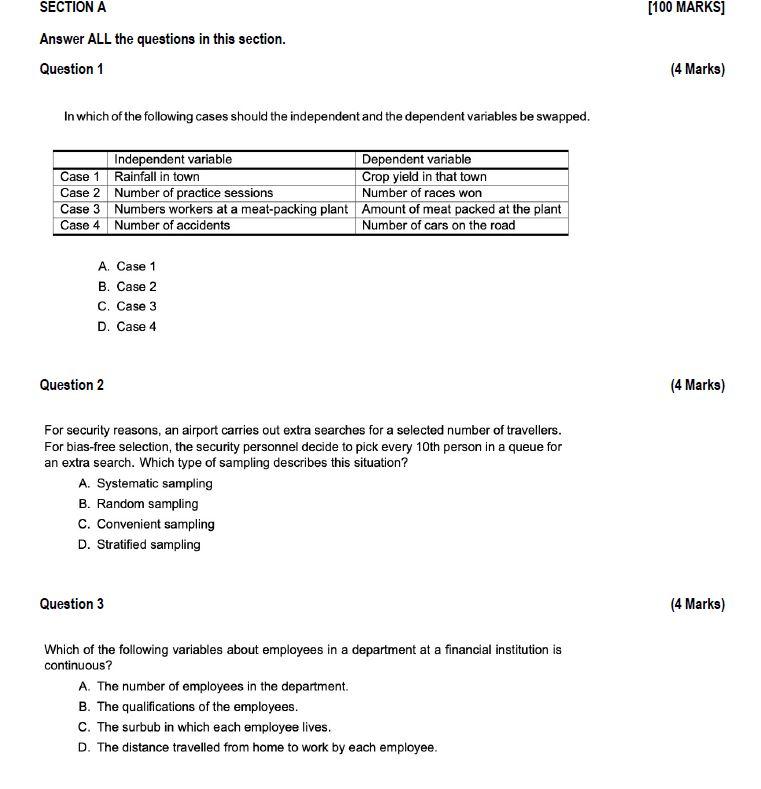 Solved [100 MARKS] SECTION A Answer ALL the questions in | Chegg.com