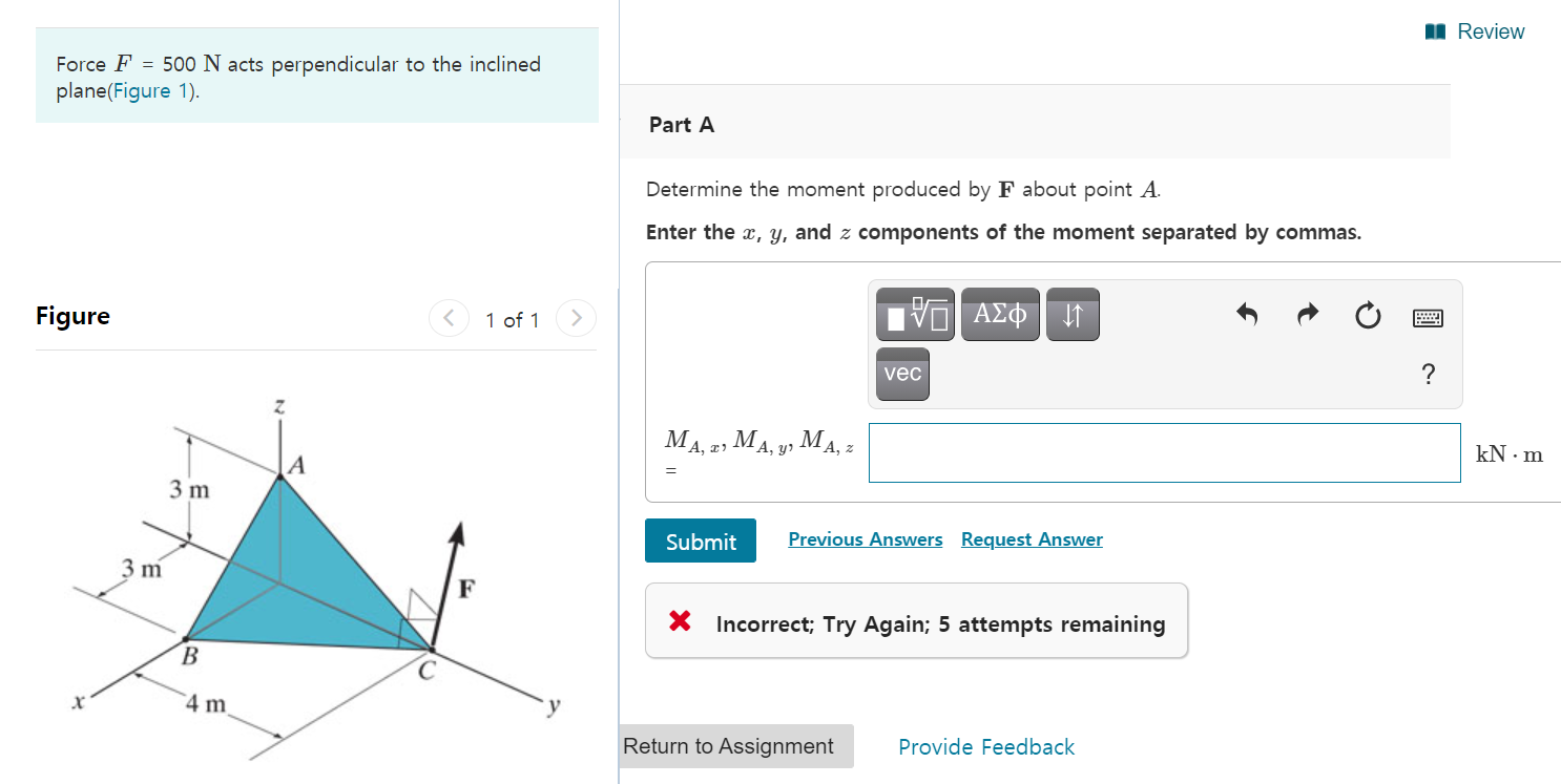 Solved Review Force F = 500 N acts perpendicular to the | Chegg.com