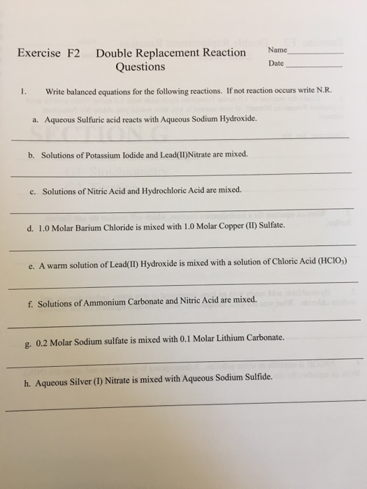 Solved Exercise F2 Double Replacement Reactions Materials | Chegg.com