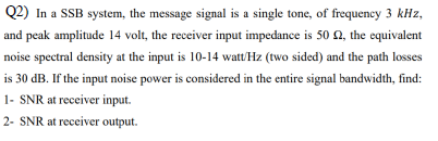Solved Q2) In a SSB system, the message signal is a single | Chegg.com