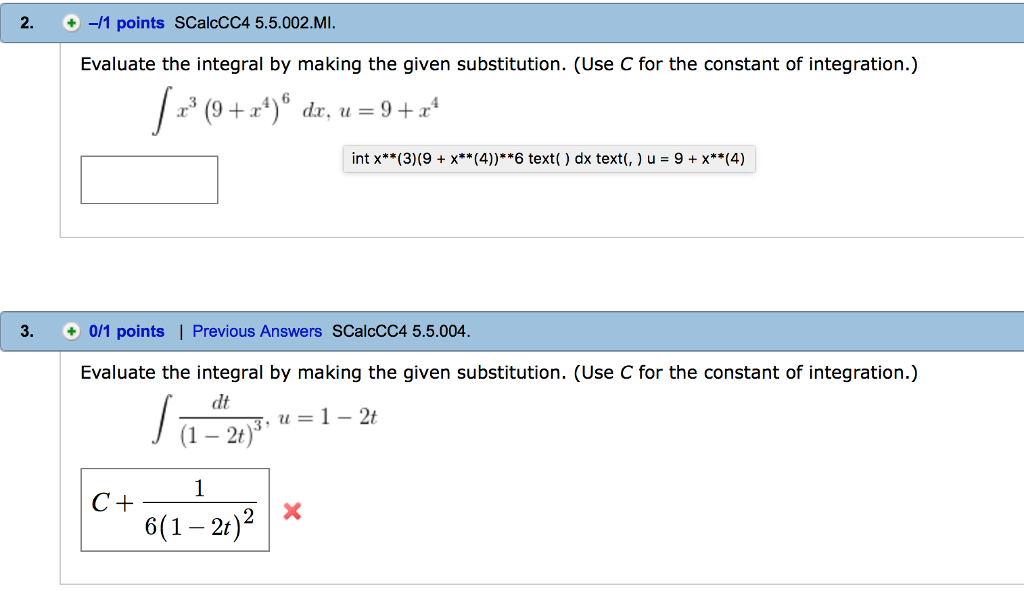 Solved 2. +-/1 points SCalcCC4 5.5.002.MI Evaluate the | Chegg.com Solved 2. +-/1 points SCalcCC4 5.5.002.MI Evaluate the | Chegg.com