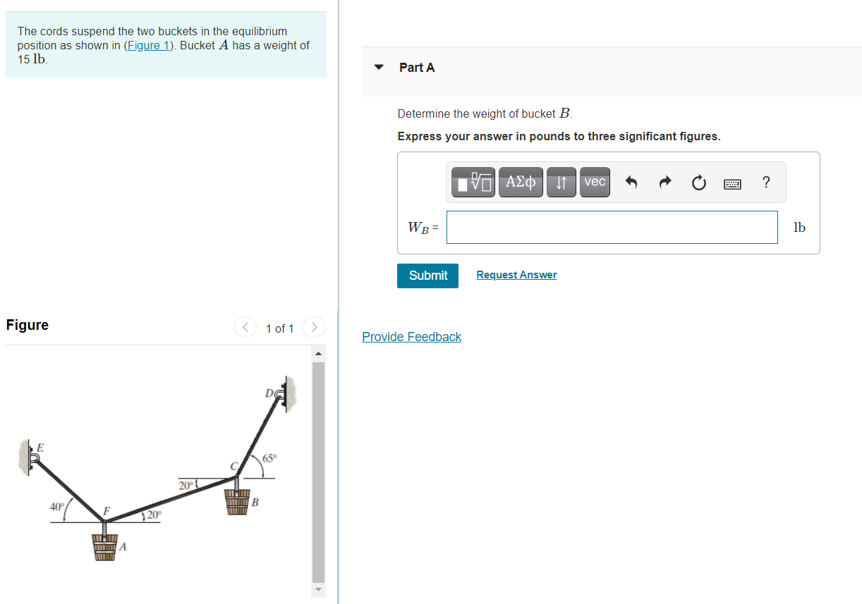 Solved The cords suspend the two buckets in the equilibrium | Chegg.com