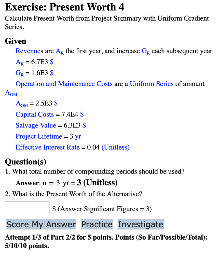 Solved Exercise: Present Worth 4 Calculate Present Worth | Chegg.com