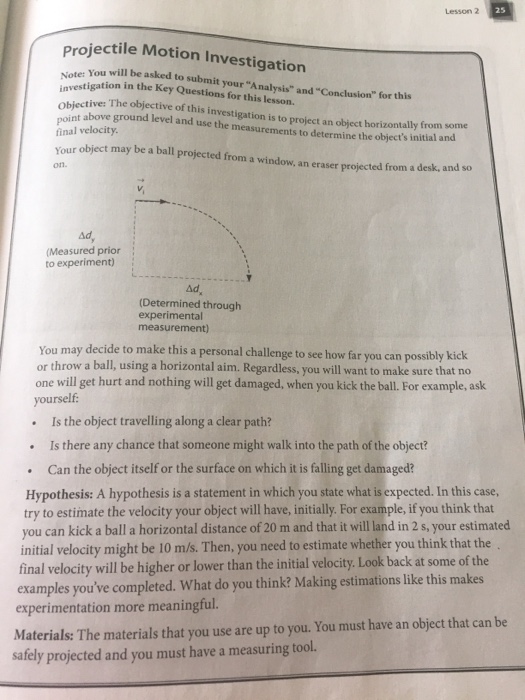 Solved Projectile Motion Investigation et You will be asked | Chegg.com