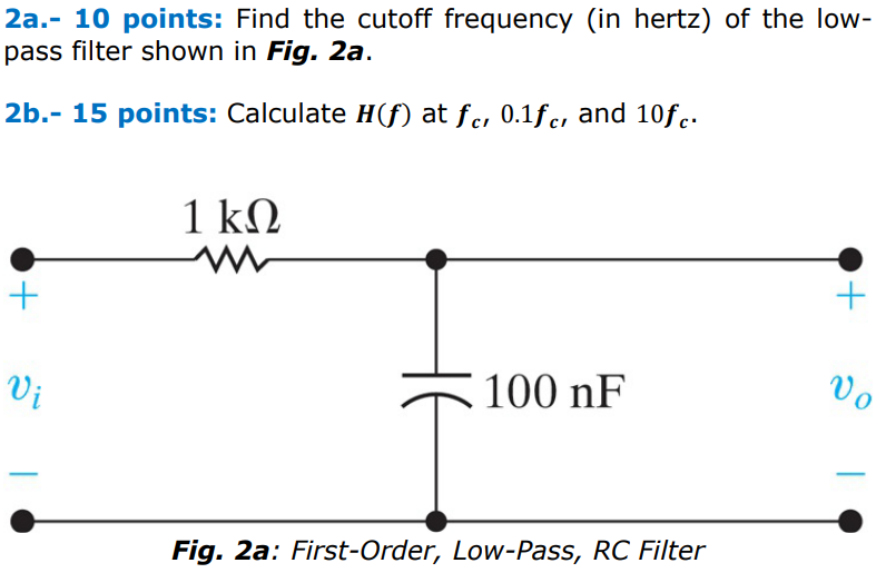 Solved 2a.- 10 points: Find the cutoff frequency (in hertz) | Chegg.com