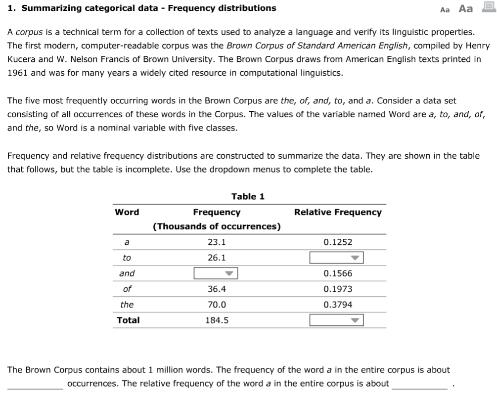 1 Summarizing Categorical Data Frequency