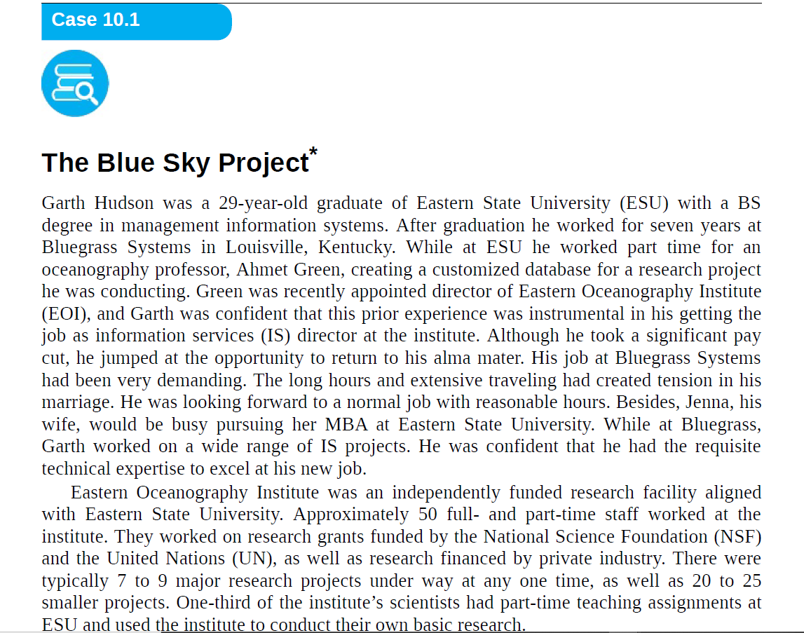 Solved Case 10.1 Es a The Blue Sky Project* Garth Hudson was | Chegg.com