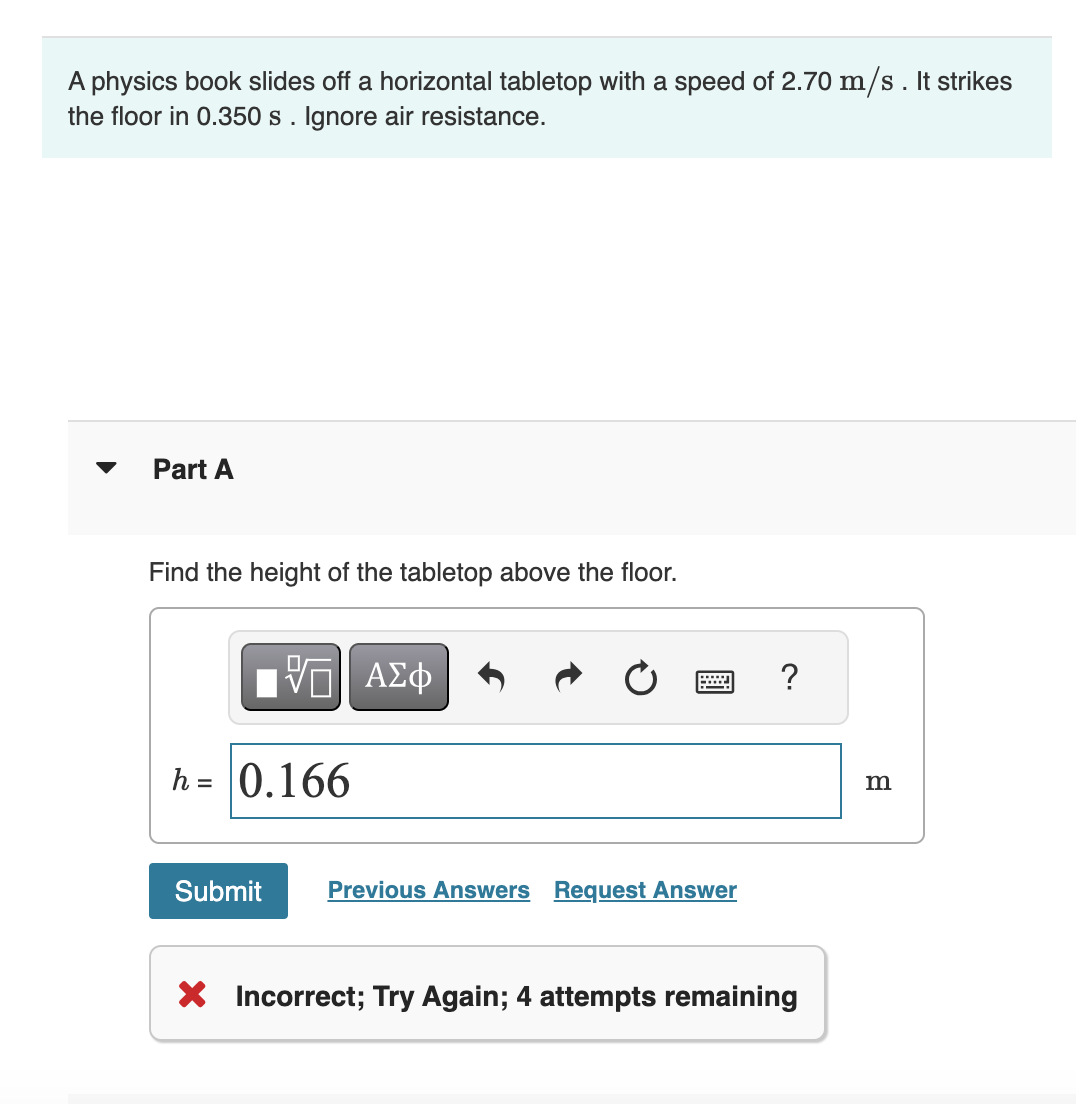 Solved A physics book slides off a horizontal tabletop with | Chegg.com