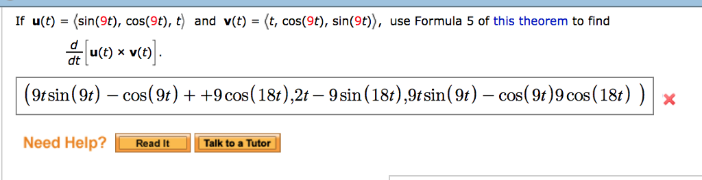 If u(t) = sin(9t), cos(9t), t and v(t) = t, cos(9t), | Chegg.com