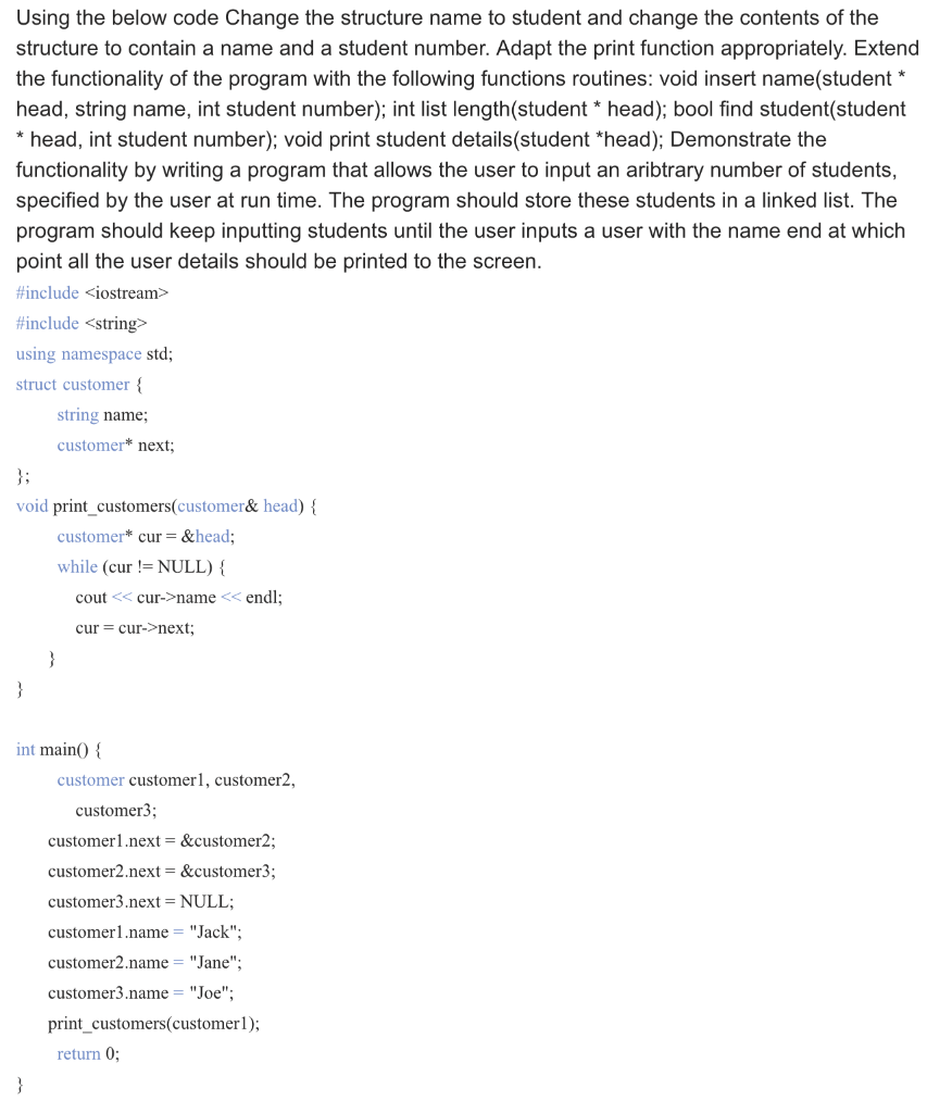 Solved Using the below code Change the structure name to | Chegg.com