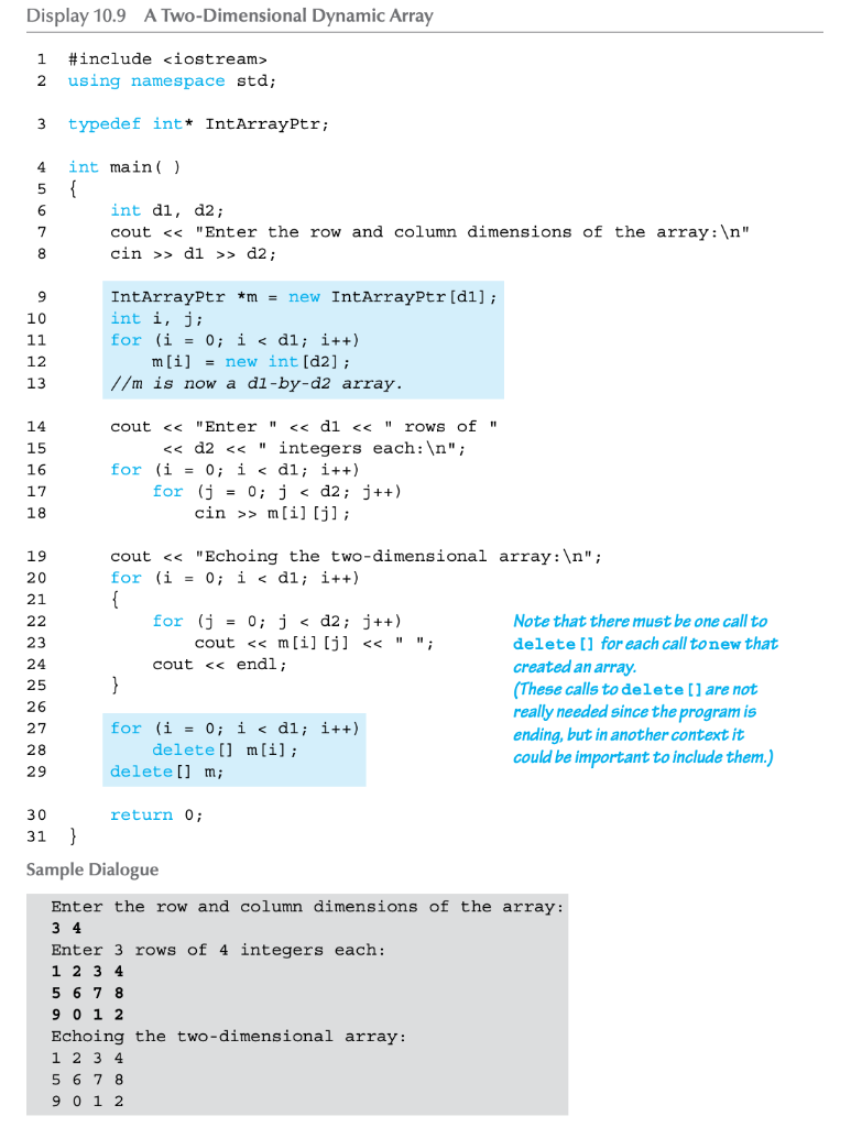 Solved Display 109 A Two Dimensional Dynamic Array 1 2 