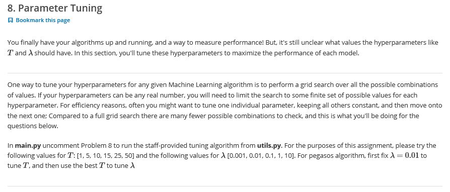 Solved 8. Parameter Tuning n Bookmark this page You finally | Chegg.com