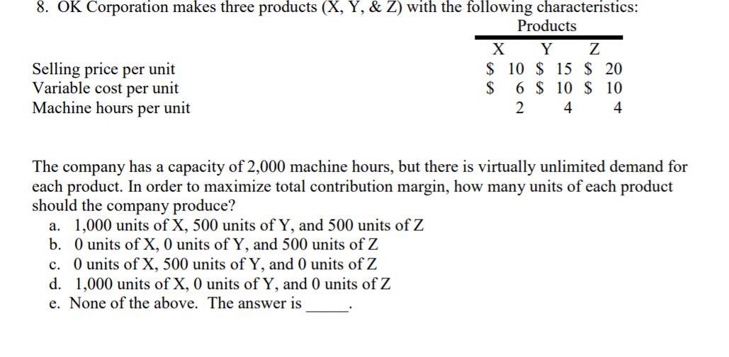 Solved The company has a capacity of 2,000 machine hours, | Chegg.com