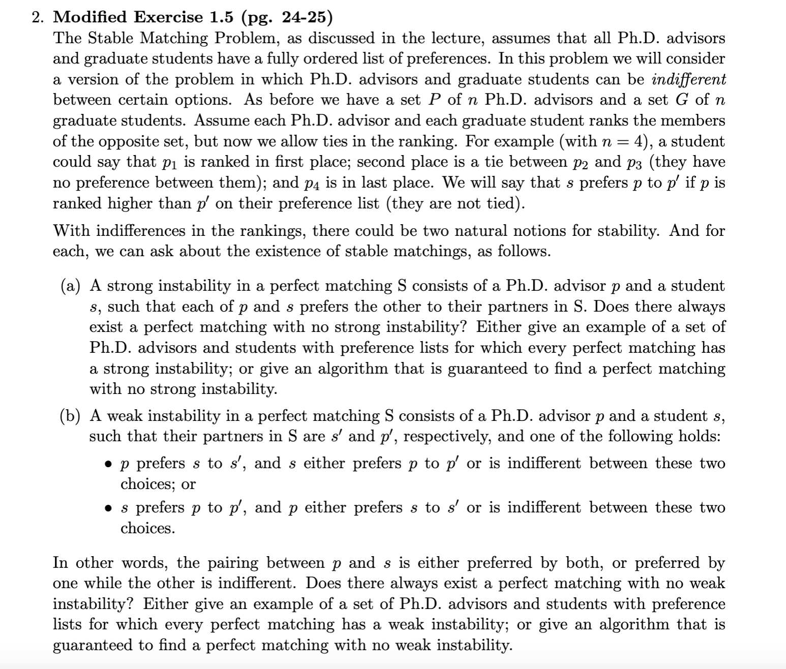 Solved Modified Exercise 1.5 (pg. 24-25)The Stable Matching | Chegg.com