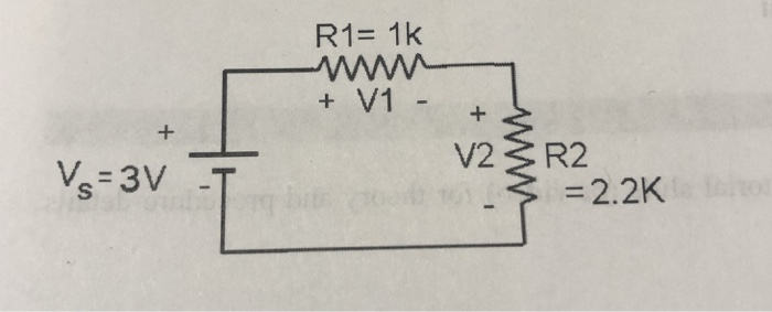 Solved R1- 1k +V1 + V23 R2 - 2.2K | Chegg.com