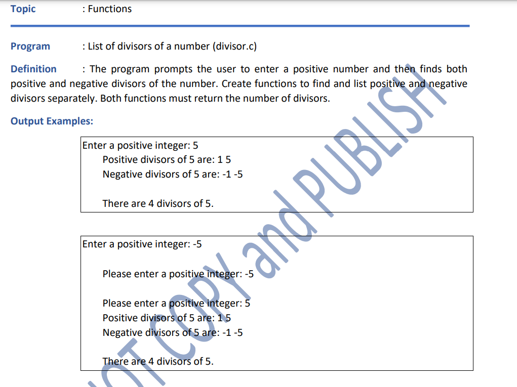Solved Program : List of divisors of a number | Chegg.com