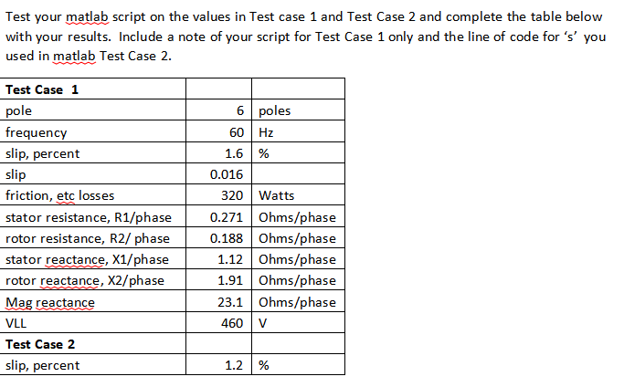 Solved Test your matlab script on the values in Test case 1 | Chegg.com Solved Test your matlab script on the values in Test case 1 | Chegg.com