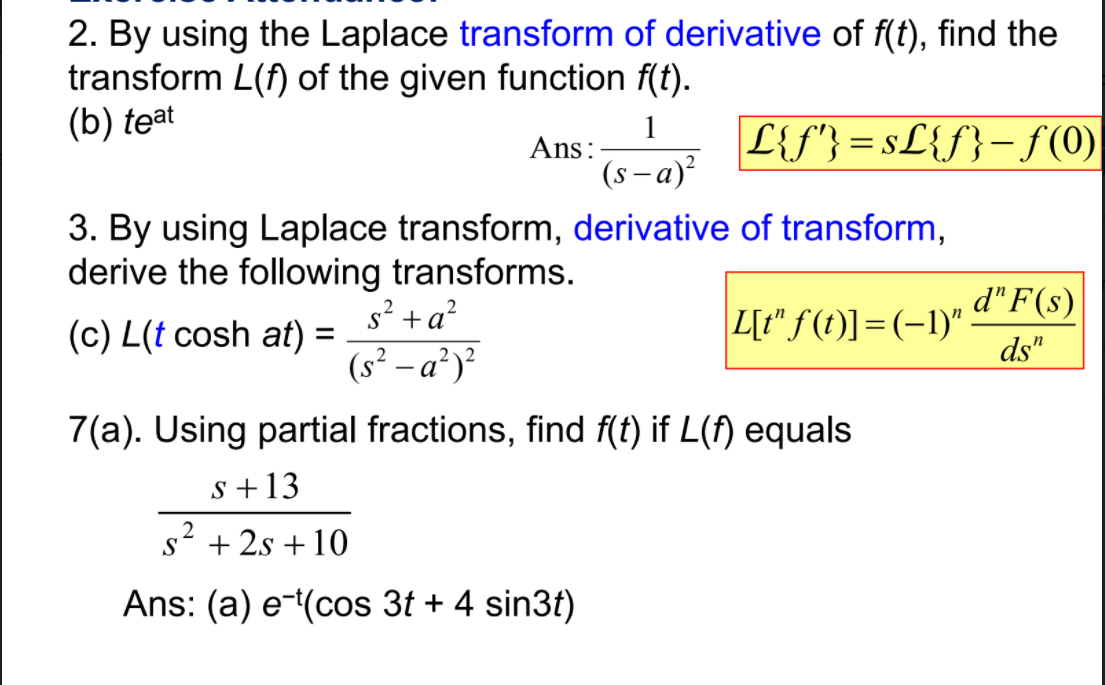 Solved 1 2. By using the Laplace transform of derivative of | Chegg.com