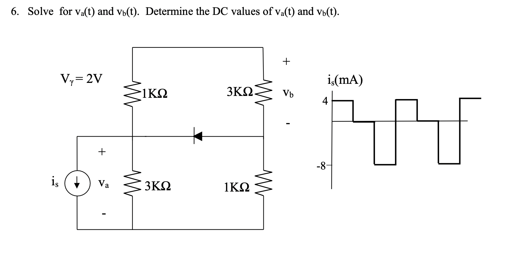 Solved 6. Solve for va(t) and vb(t). Determine the DC values | Chegg.com