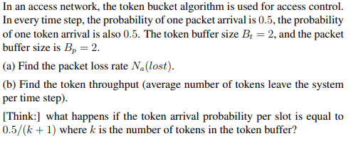 Solved In an access network, the token bucket algorithm is | Chegg.com
