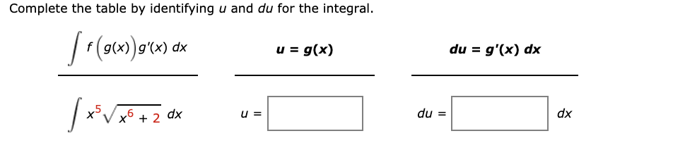 Solved Complete the table by identifying u and du for the | Chegg.com