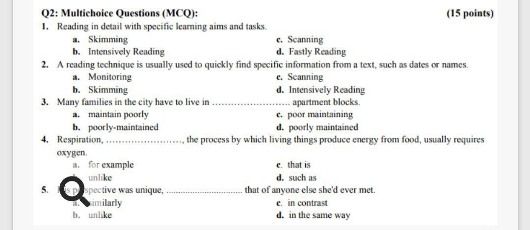 Solved Q2: Multichoice Questions (MCQ): (15 points) 1. | Chegg.com