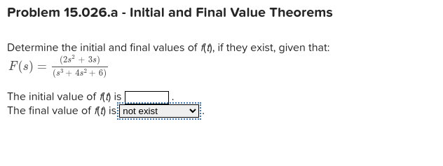 Solved Problem 15.026.a - Initial and Final Value Theorems | Chegg.com