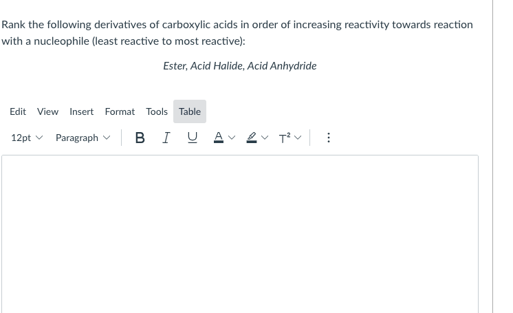 [Solved]: Rank the following derivatives of carboxylic aci